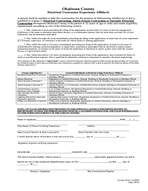Fillable Online co okaloosa fl Electrical Contractor Experience ...