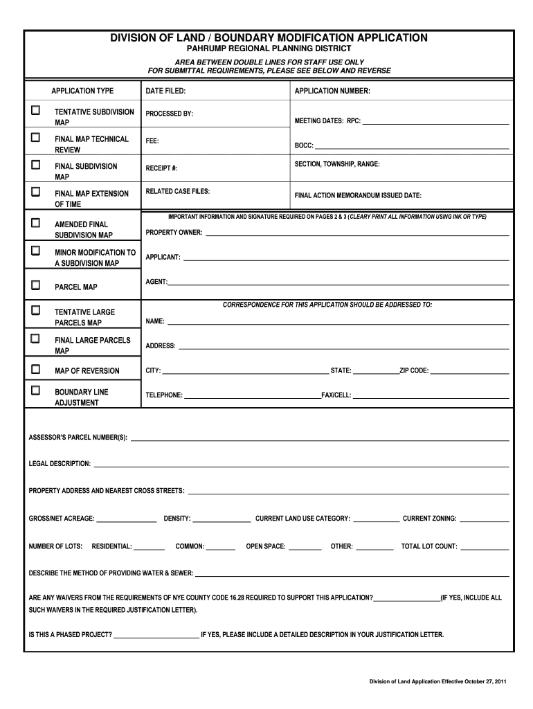 Fillable Online DIVISION OF LAND APPLICATION Fax Email Print - pdfFiller