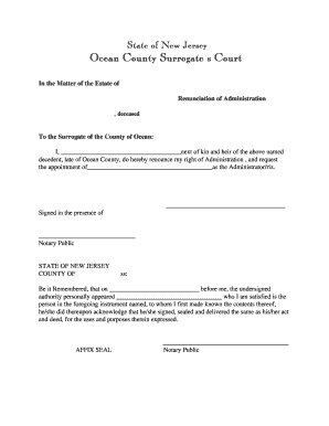 Fillable Online Renunciation of Administration Fax Email Print - pdfFiller