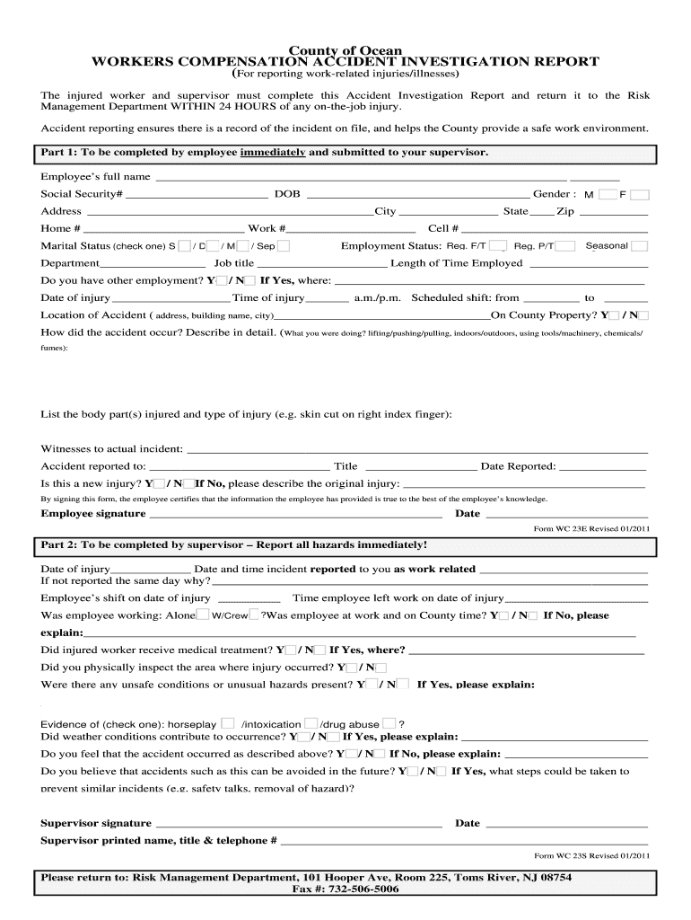 Fillable Online WORKERS COMPENSATION ACCIDENT INVESTIGATION REPORT Fax ...