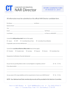 Fillable Online CANDIDATE INFORMATION RETURN COMPLETED FORM NAR ...