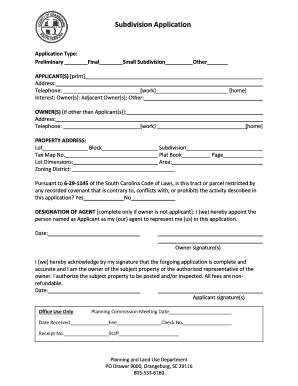 Fillable Online orangeburgcounty Subdivision Application - Orangeburg County South Carolina Fax ...