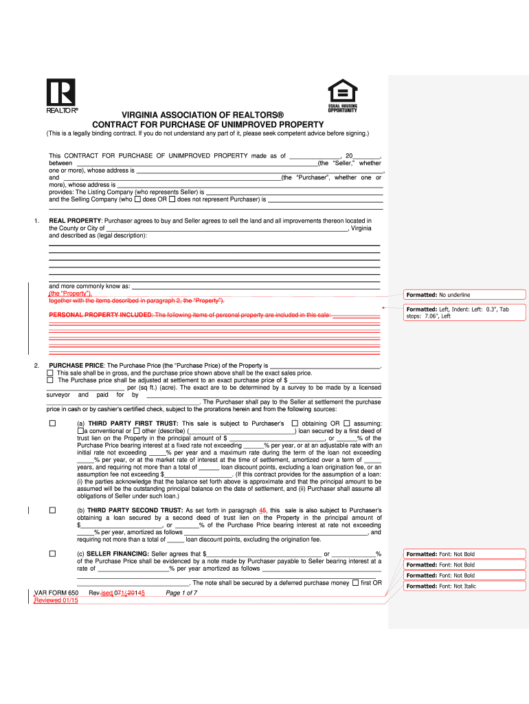 Fillable Online This CONTRACT FOR PURCHASE OF UNIMPROVED PROPERTY made ...