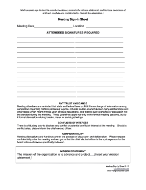Fillable Online Meeting Sign-In Sheet ATTENDEES SIGNATURES REQUIRED Fax ...
