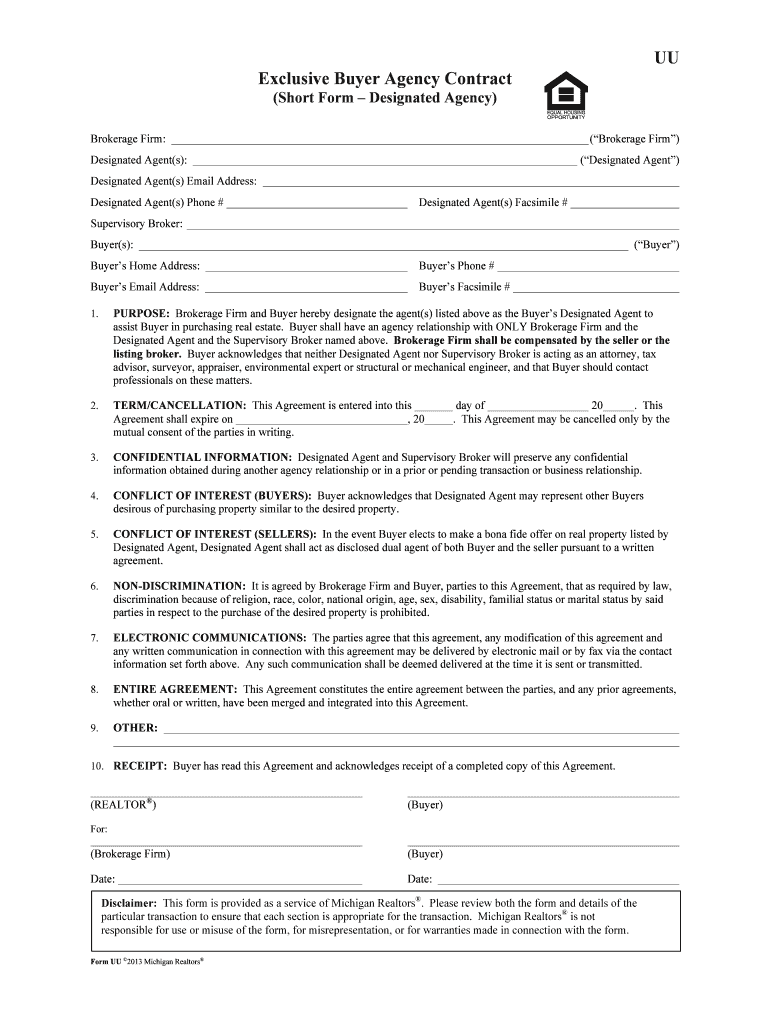 Fillable Online UU - Exclusive Buyer Agency Contract - Short Form Fax Email Print - pdfFiller