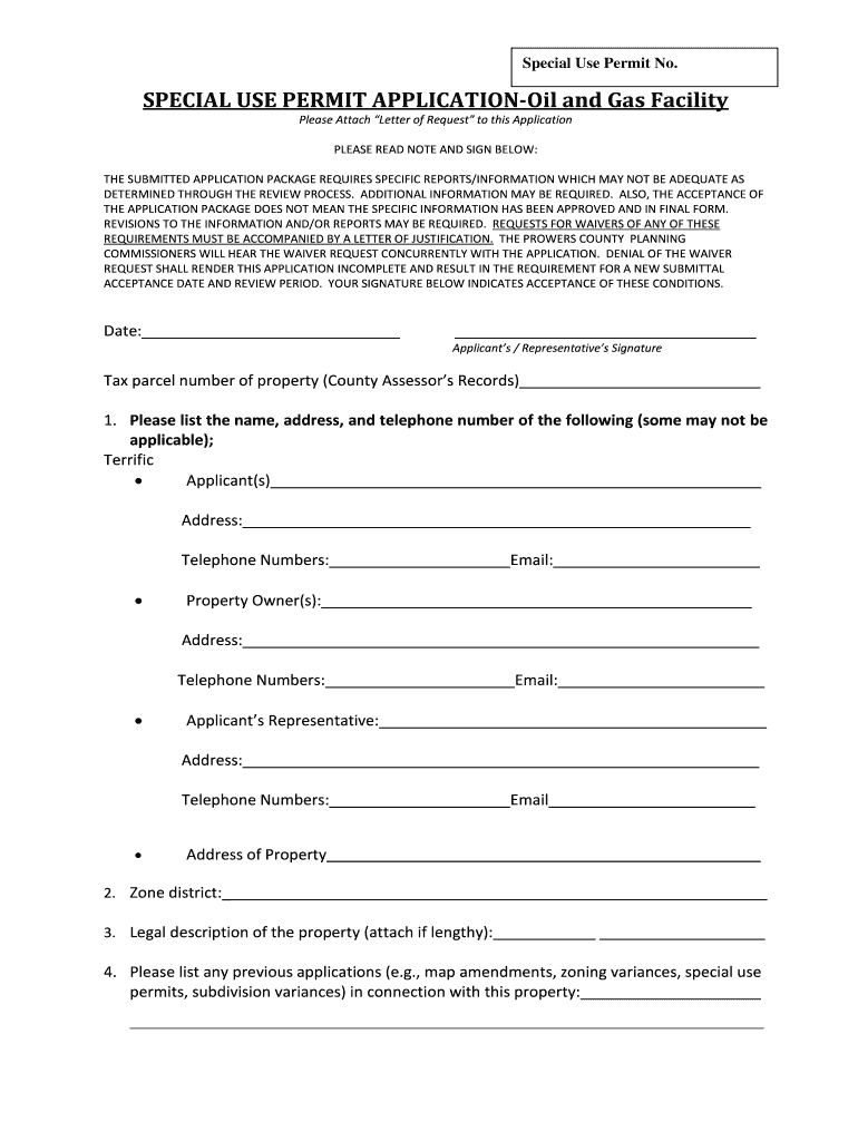Fillable Online SPECIAL USE PERMIT APPLICATION - prowerscountynet Fax ...