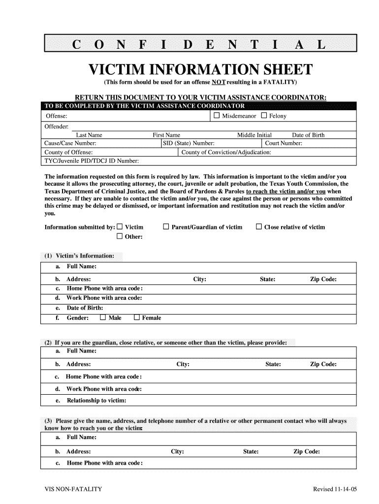 Fillable Online VICTIM INFORMATION SHEET - rockwallcountytexascom Fax ...