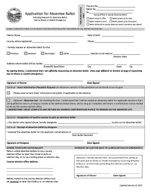 Fillable Online Application for Absentee Ballot By Y Fax Email Print - pdfFiller