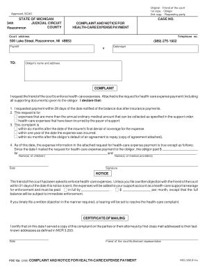 Fillable Online Original - Friend of the court Approved SCAO STATE OF ...