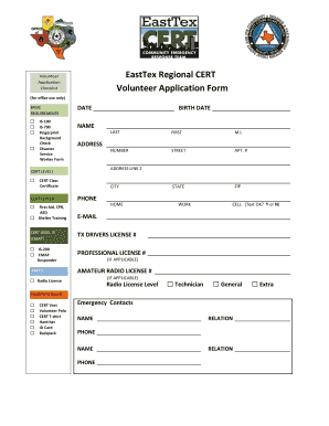 Fillable Online EastTex Regional CERT Volunteer Application Form Fax Email Print - pdfFiller