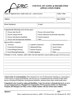 Fillable Online COUNCIL ON AGING DISABILITIES APPLICATION FORM Fax ...