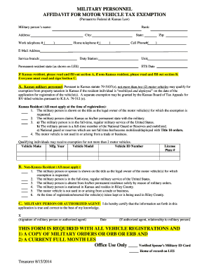 Fillable Online MILITARY PERSONNEL AFFIDAVIT FOR MOTOR VEHICLE TAX ...