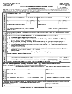 Fillable Online WISCONSIN MARRIAGE CERTIFICATE APPLICATION for Mail or ...