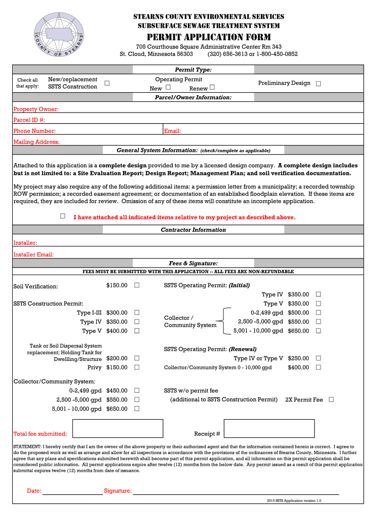 Fillable Online co stearns mn SSTS Permit Application - Stearns County Minnesota Fax Email Print ...