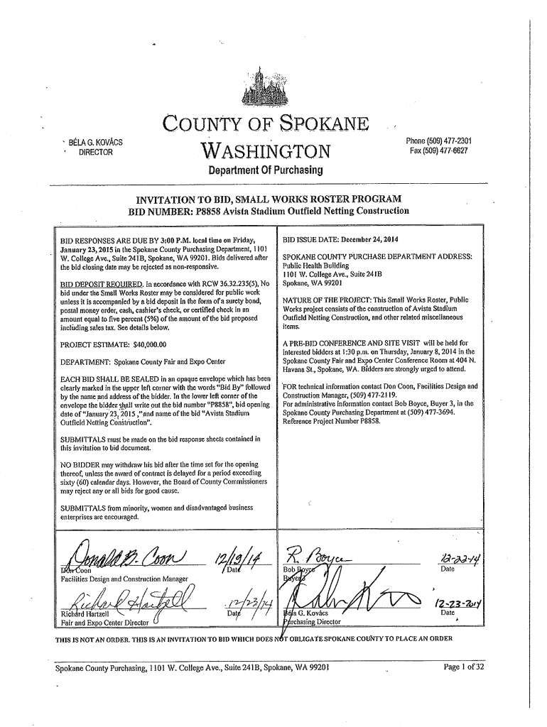 Fillable Online spokanecounty Project Number SWR Project No P8858 - spokanecounty Fax Email ...