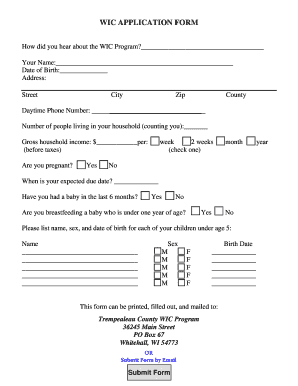 Fillable Online WIC APPLICATION FORM - Trempealeau County Wisconsin Fax ...