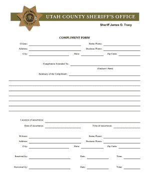 Fillable Online Sheriff James O Tracy COMPLIMENT FORM Fax Email Print ...