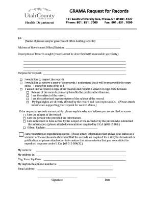 Fillable Online GRAMA Request for Records - Utah County Utah Fax Email ...