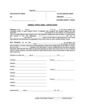 Fillable Online victoriacountytx CRIMINAL APPEAL BOND - JUSTICE COURT ...