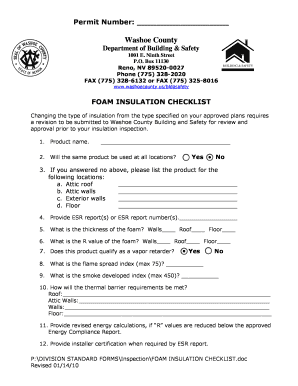 Fillable Online washoecounty FOAM INSULATION CHECKLISTdoc ...