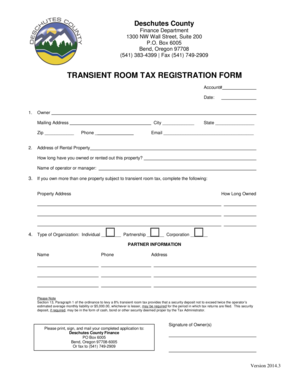 TRANSIENT ROOM TAX REGISTRATION FORM - Deschutes County Oregon - Fill ...