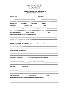 Fillable Online co tooele ut WORKERS COMPENSATION CLAIM FORM 122 This ...