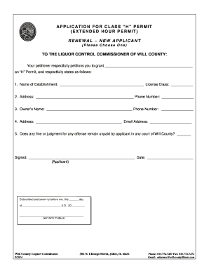 Fillable Online APPLICATION FOR CLASS H PERMIT EXTENDED HOUR PERMIT Fax ...