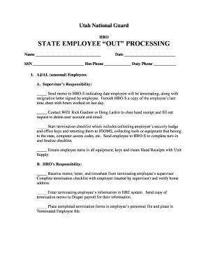 Fillable Online ut ngb army HRO STATE EMPLOYEE OUT PROCESSING Fax Email ...