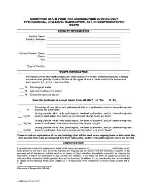 Fillable Online adem alabama EXEMPTION CLAIM FORM FOR INCINERATORS ...