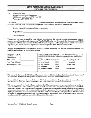 Fillable Online adeca alabama STATE ADMINISTERED HUD BLOCK GRANT PROGRAM CERTIFICATION - adeca ...