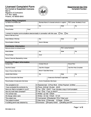 Fillable Online azroc Licensed Complaint Form for Current or Suspended ...