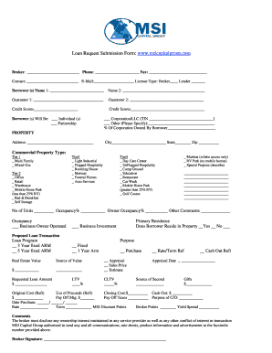 Fillable Online Loan Request Submission Form - MSI Capital Group Fax ...