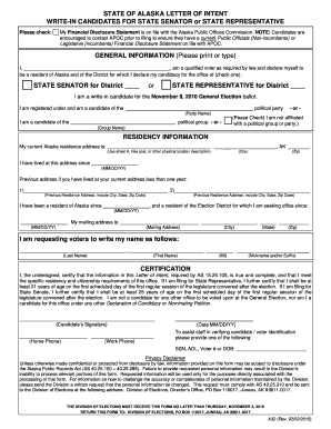 Fillable Online elections alaska STATE OF ALASKA LETTER OF INTENT Fax ...