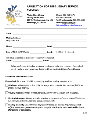 Fillable Online library alaska APPLICATION FOR FREE LIBRARY SERVICE ...