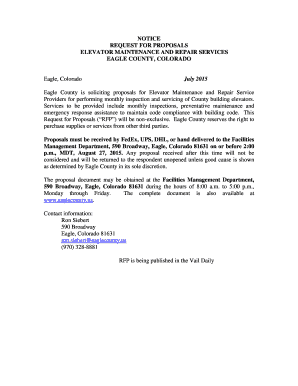 Fillable Online NOTICE REQUEST FOR PROPOSALS ELEVATOR MAINTENANCE AND ...