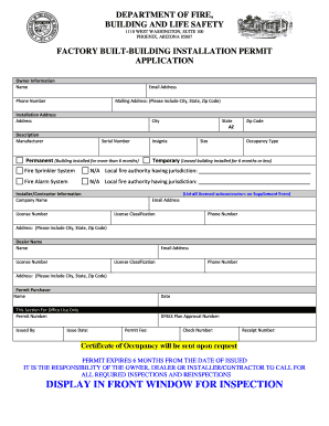 Fillable Online dfbls az FACTORY BUILTBUILDING INSTALLATION PERMIT Fax ...