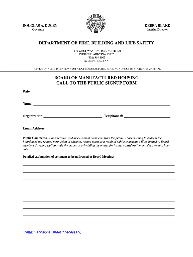 Fillable Online dfbls az Call to the Public Petition Fax Email Print ...