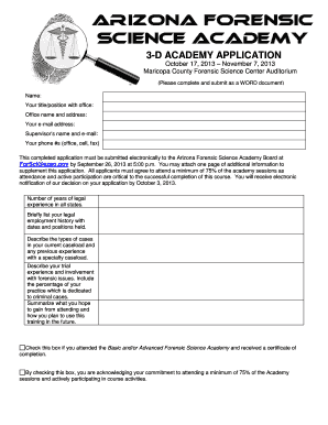 Fillable Online azag APPLICATION FOR FORENSIC SCIENCE ACADEMY Fax Email ...