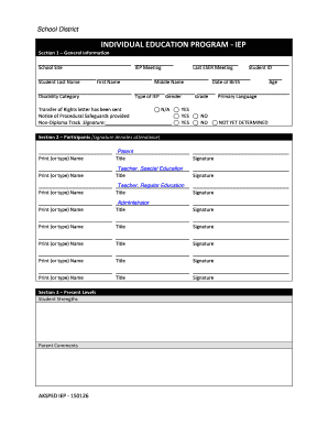 Fillable Online INDIVIDUAL EDUCATION PROGRAM - IEP Fax Email Print - pdfFiller