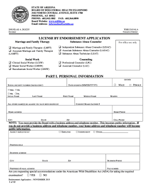 Fillable Online azbbhe LICENSE BY ENDORSEMENT APPLICATION Fax Email Print - pdfFiller