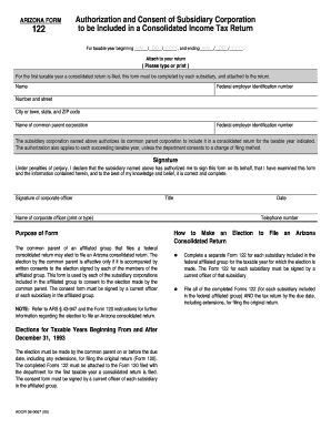 Fillable Online azdor ARIZONA FORM Authorization and Consent of ...