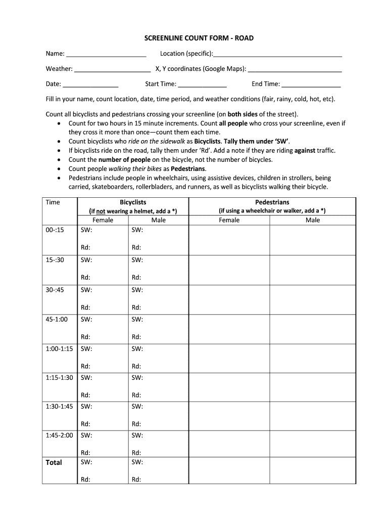 Fillable Online co dutchess ny SCREENLINE COUNT FORM - ROAD - Dutchess ...