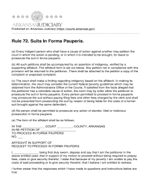 Fillable Online courts arkansas Rule 72 Suits In Forma Pauperis ...