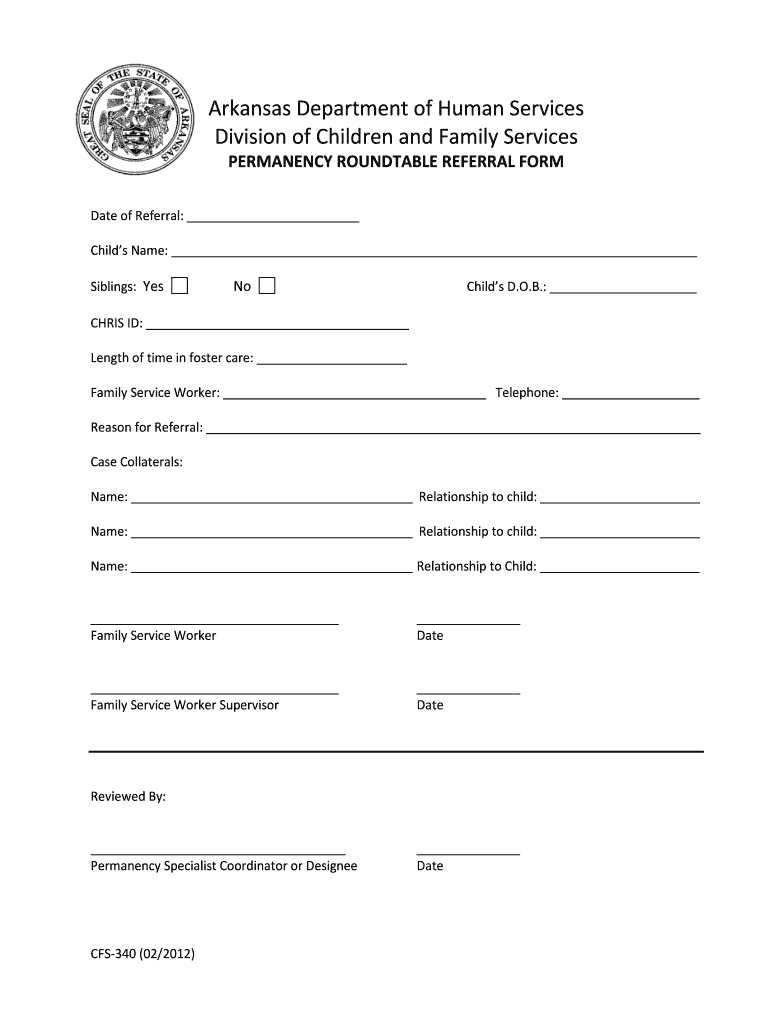 Fillable Online humanservices arkansas PERMANENCY ROUNDTABLE REFERRAL FORM Fax Email Print ...