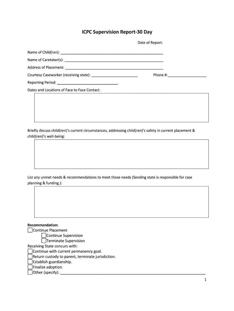 Fillable Online humanservices arkansas ICPC Supervision Report-30 Day ...