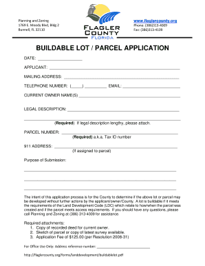 Fillable Online flaglercounty BUILDABLE LOT PARCEL APPLICATION ...