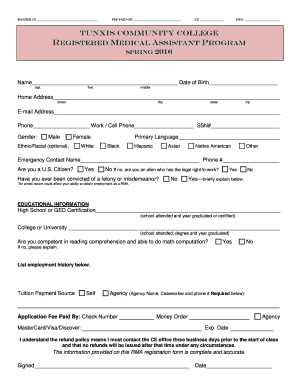 Fillable Online tunxis commnet Medical Assistant Program - Tunxis ...
