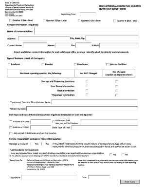 Fillable Online cdfa ca Developmental Engine Fuel Variance Quarterly Report Form Fax Email Print ...
