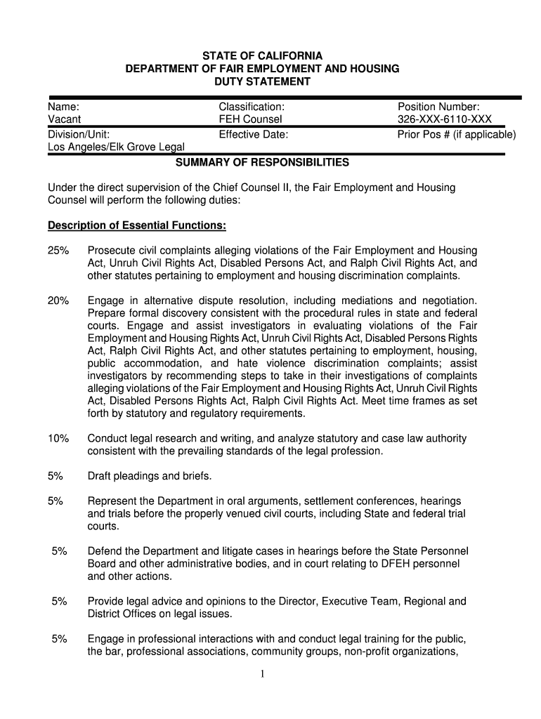 Fillable Online dfeh ca STATE OF CALIFORNIA DEPARTMENT OF FAIR ...