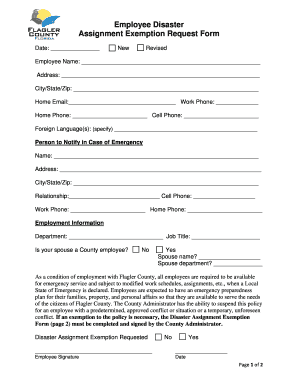 Fillable Online flaglercounty Employee Disaster Assignment Exemption ...